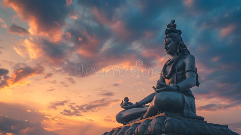 Shiva God Statue at sunset stock illustration. Illustration of ascetic ...
