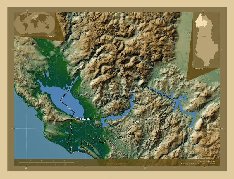 Shkoder, Albania. Physical. Labelled Points of Cities Stock ...