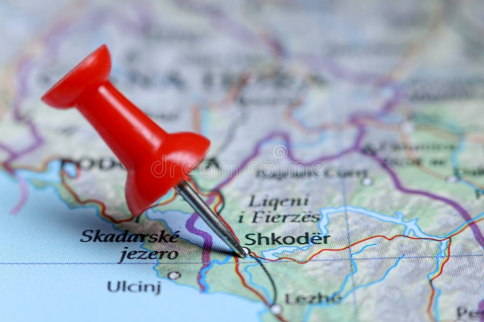 Shkoder, Albania Pin on Map Stock Photo - Image of city, guide: 372541946