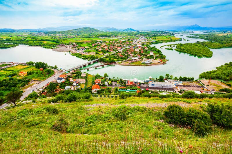 Shkoder Town Aerial Panoramic View, Albania Stock Photo - Image of buna ...