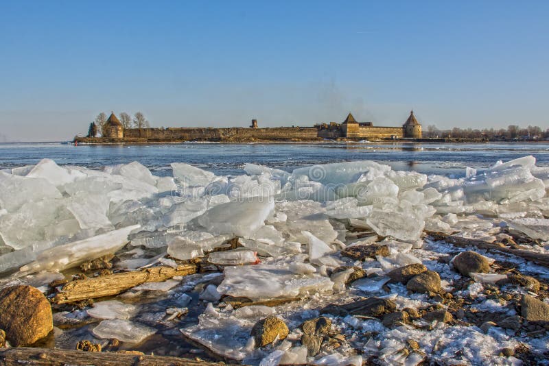 Shlisselburg fortress. stock image. Image of lake, sunset - 68857529
