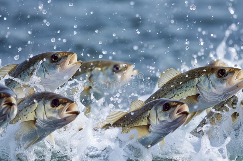 A Shoal of Fish Breaking the Water Surface in a Frenzy Stock Image ...