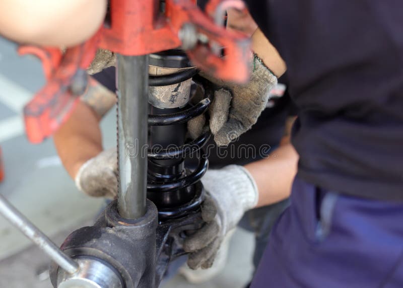 Shock Absorber and Spring on Floor. Stock Image - Image of horizontal ...