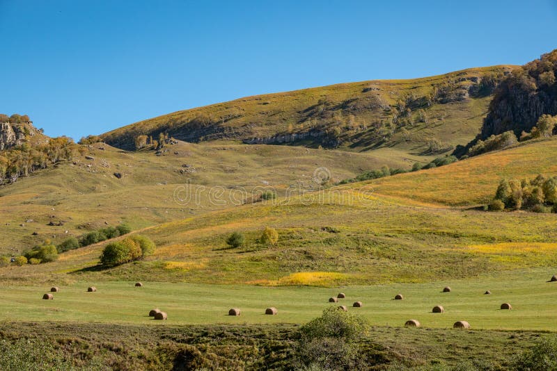 A Shock of Hay on a Mountain Background Stock Image - Image of yellow ...
