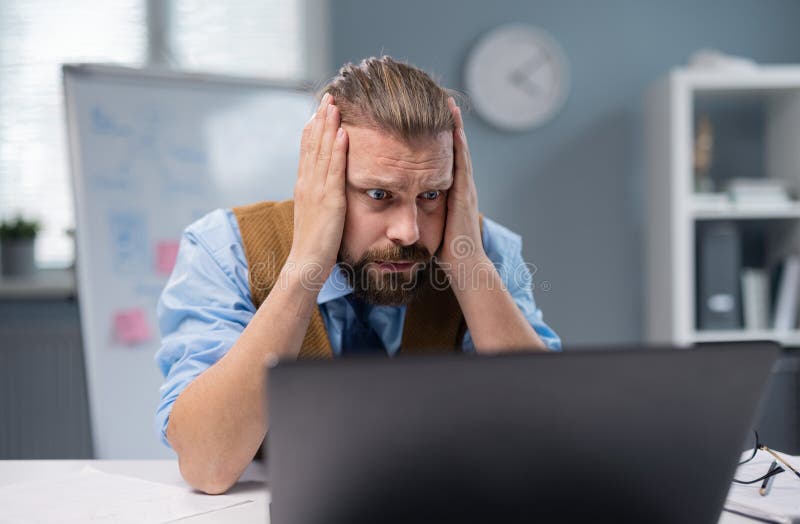 Shocked Man Looking on Computer Stock Image - Image of corporate ...