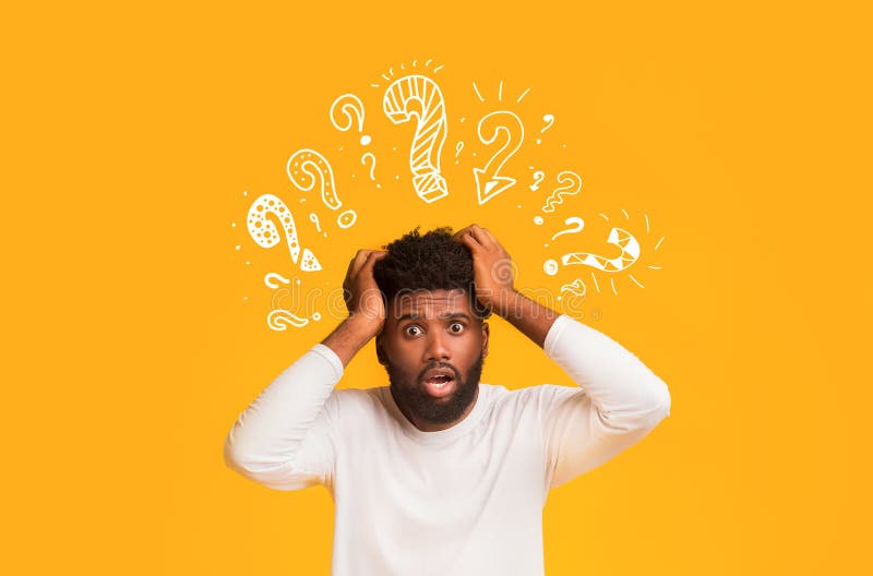 Shocked Black Guy with Question Mark Over His Head Stock Photo - Image ...