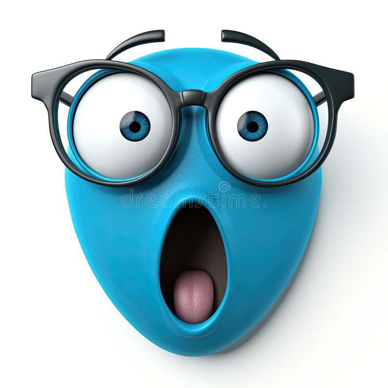 Shocked Blue Emoji with Glasses and Surprised Expression Stock ...