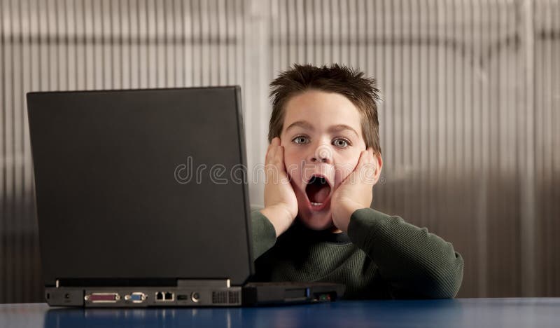 Shocked Boy with a Laptop Computer Stock Image - Image of keyboard ...