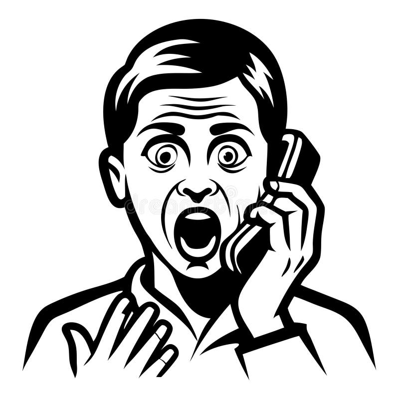Shocked Boy Talking on Phone Retro Style Vector Illustration for ...