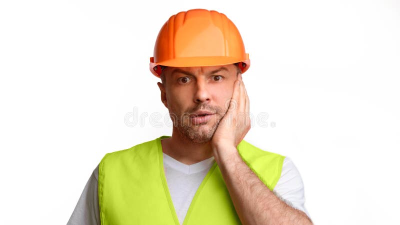 Shocked Builder Touching Face Having Problems Posing Over White Background Stock Photos - Free ...