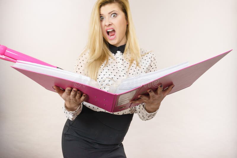 Shocked Business Woman Looking At Documents Stock Image - Image of ...
