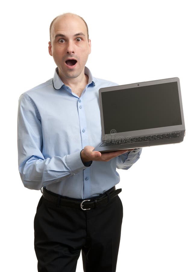 Shocked Man with Laptop Computer Stock Photo - Image of office ...