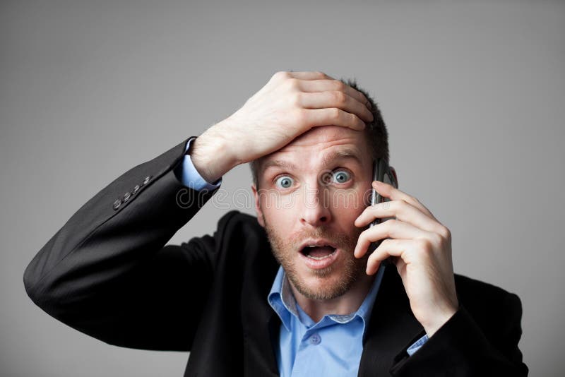 Shocked Businessman Talking On The Phone Stock Image Image Of Open