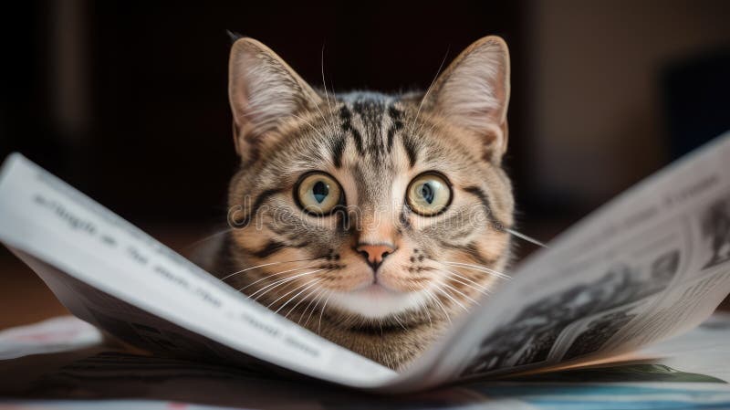 Shocked Cat Reading a Newspaper Stock Illustration - Illustration of ...