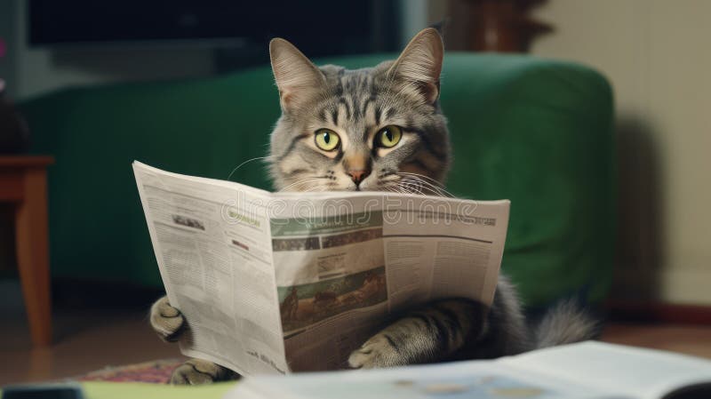 Shocked Cat Reading a Newspaper Stock Illustration - Illustration of press, humor: 292539295