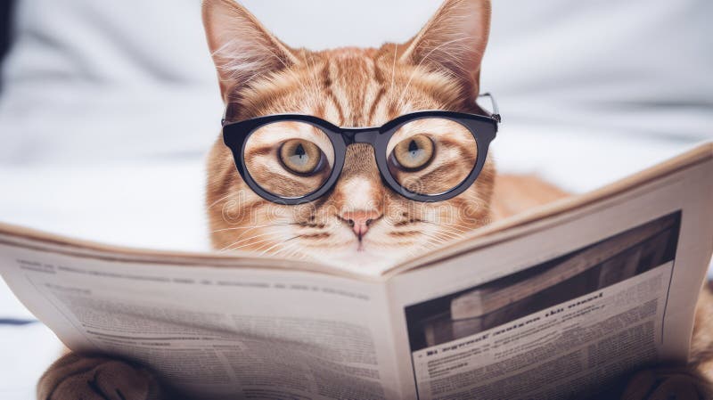 Shocked Cat Reading a Newspaper Stock Photo - Image of glasses, rest ...