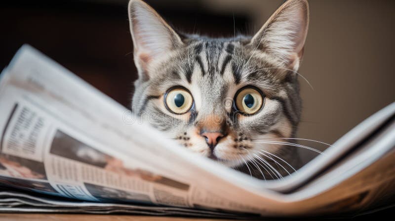 Shocked Cat Reading a Newspaper Stock Illustration - Illustration of ...