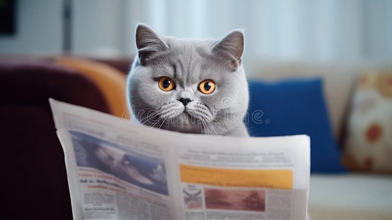 Shocked Cat Reading a Newspaper Stock Illustration - Illustration of ...