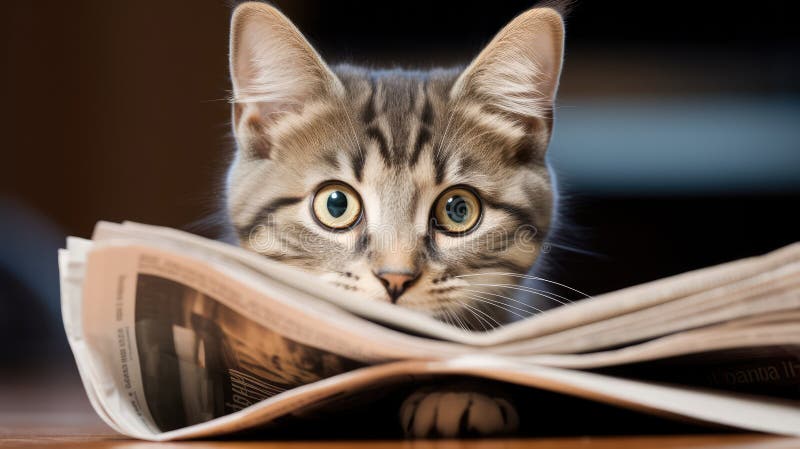 Shocked Cat Reading a Newspaper Stock Illustration - Illustration of ...