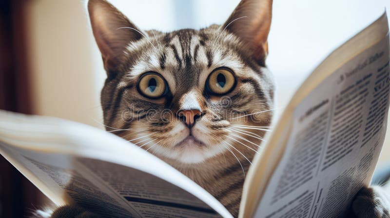 Shocked Cat Reading a Newspaper Stock Illustration - Illustration of ...