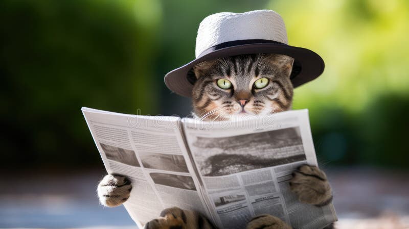 Shocked Cat Reading a Newspaper Stock Illustration - Illustration of ...