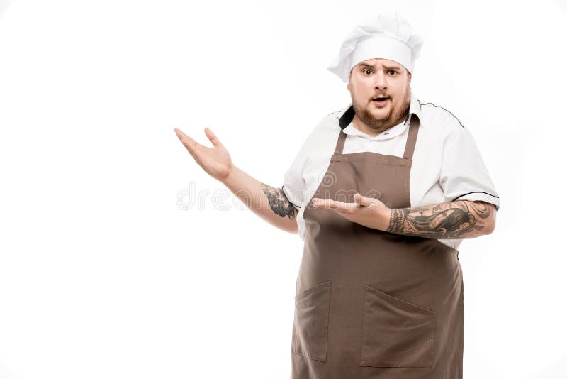 Shocked Chef Pointing Away and Looking at Camera Stock Image - Image of ...