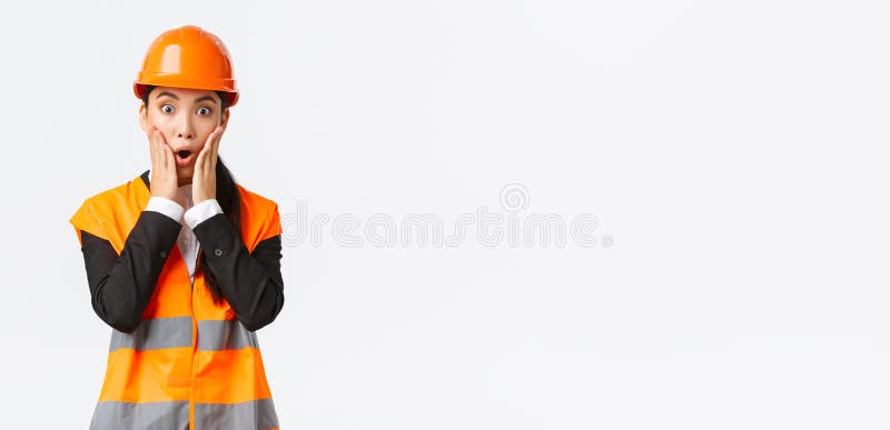 Shocked and Concerned Asian Female Engineer Having Problem at Building ...