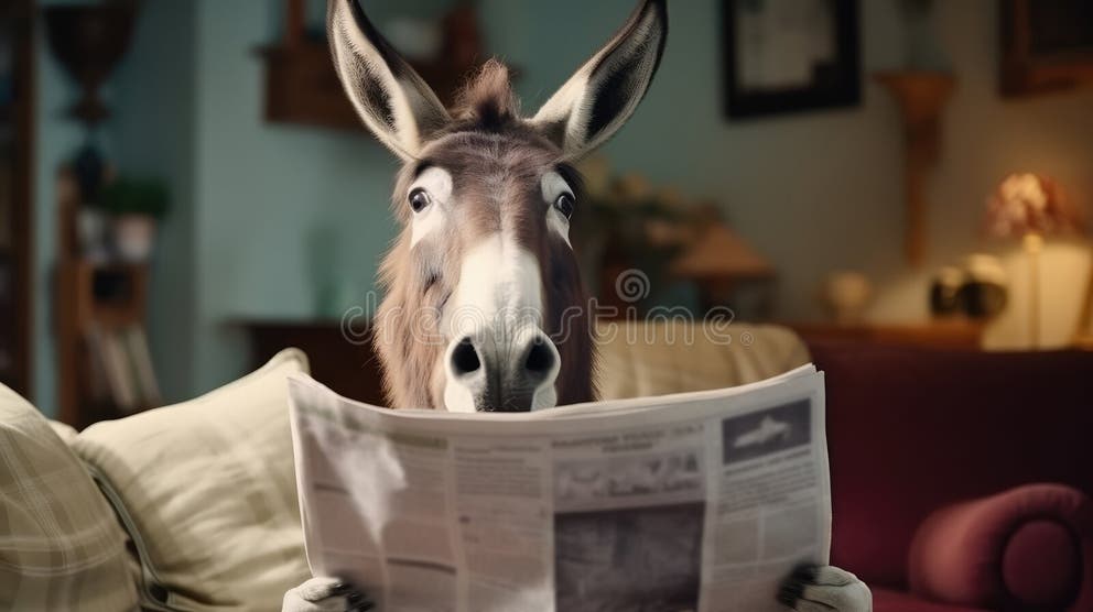 Shocked Donkey Reading a Newspaper Stock Photo - Image of looking ...