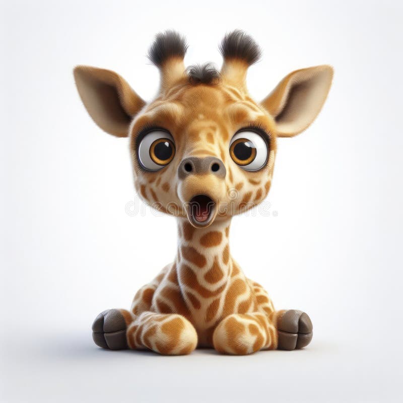 Shocked Giraffe with Big Eyes Isolated on White Background. Ai ...