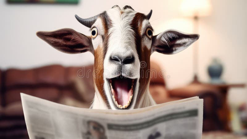 Shocked Goat Reading a Newspaper Stock Illustration - Illustration of ...