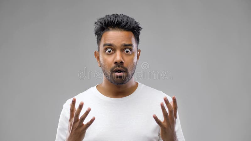 Shocked Indian Man Over Grey Background Stock Photo - Image of goggle ...