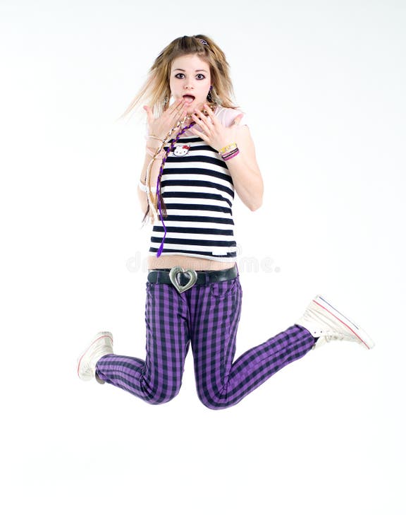 Shocked jumping girl stock image. Image of high, expression - 11484401
