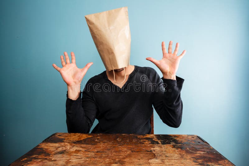 Shocked Man with Bag Over Head Stock Photo - Image of male, blue: 37556380