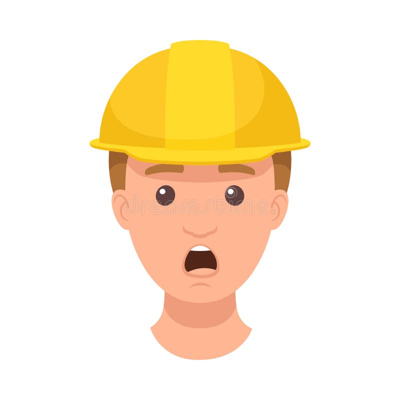 Shocked Man Builder Character Head in Yellow Hard Hat and Amazed Face ...