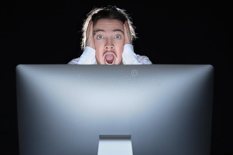Shocked Man with His Computer Stock Image - Image of expression ...