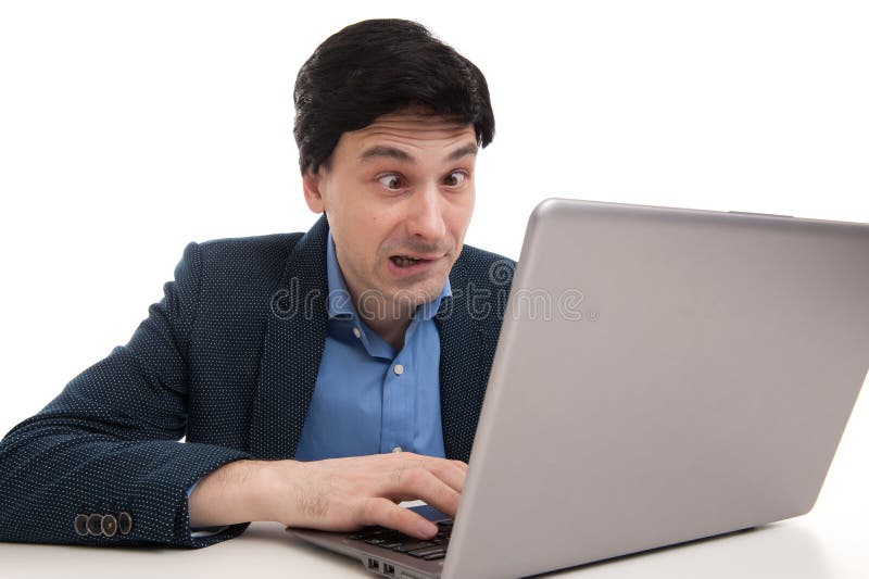 Shocked man with laptop stock image. Image of expression - 46945187