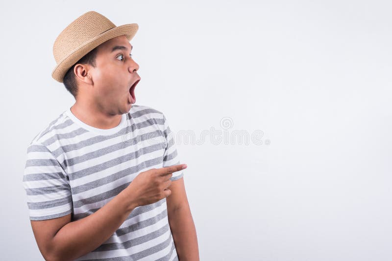 Shocked Man Pointing the Finger on the Blank Space. Stock Photo - Image ...
