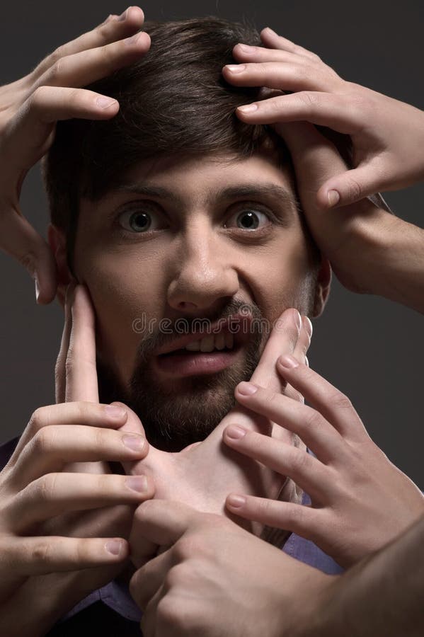 Shocked Man stock photo. Image of finger, hands, fear - 32584314