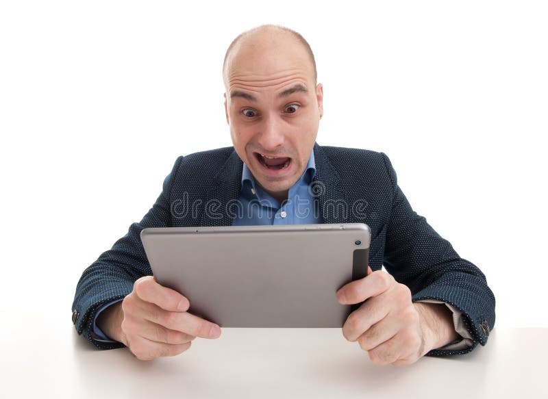 Shocked Man with Tablet Computer Stock Photo - Image of looking, shock ...