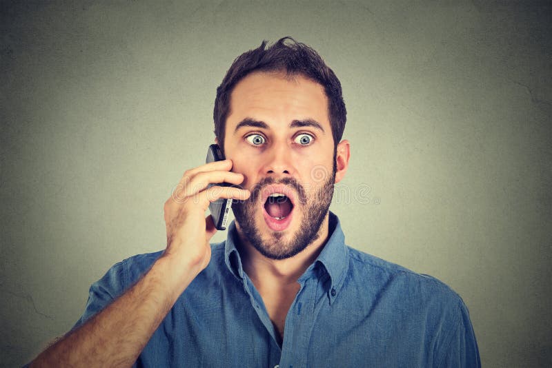 Shocked Man Talking on Mobile Phone Stock Image - Image of looking ...