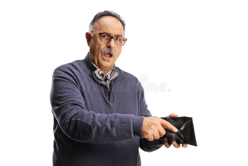 Shocked Mature Man Showing His Empty Wallet Stock Image - Image of ...