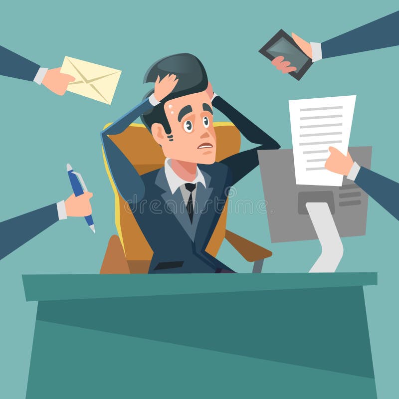 Shocked Multitasking Businessman. Stress at Work Stock Vector ...