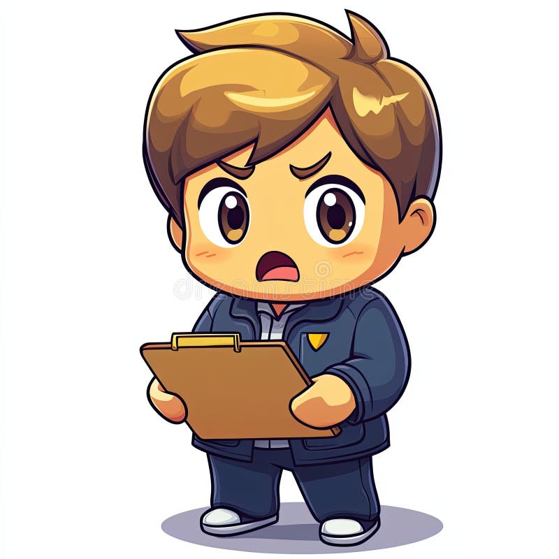Shocked Office Worker Chibi Character Holding Clipboard in Surprise ...