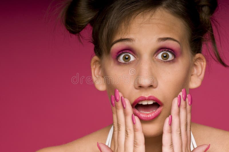 Shocked in pink stock photo. Image of afraid, femininity - 6409538