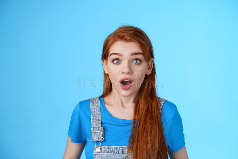 Shocked Redhead Girl React Omg Shook Drop Jaw Speechless Stare