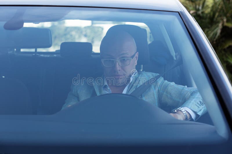 Shocked Scared Funny Looking Young Driver in the Car Talking on Phone ...