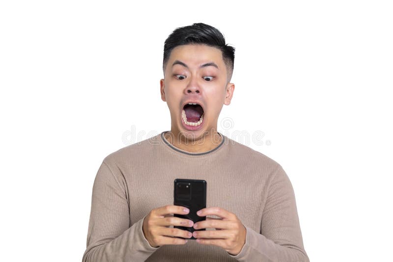 Shocked and Scary Face of Asian Man Watching the Smartphone Stock Photo ...