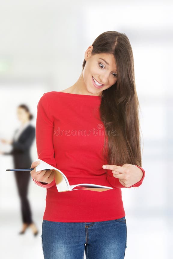 Shocked Student Woman with Her Note. Stock Image - Image of positive ...
