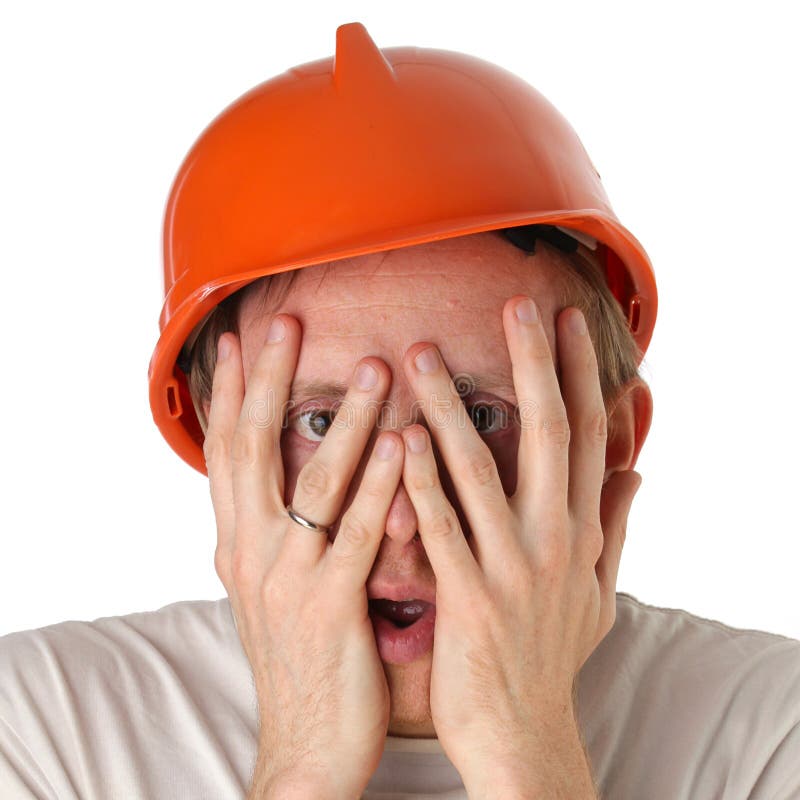 Shocked Construction Worker Stock Photo - Image of retouched, male ...