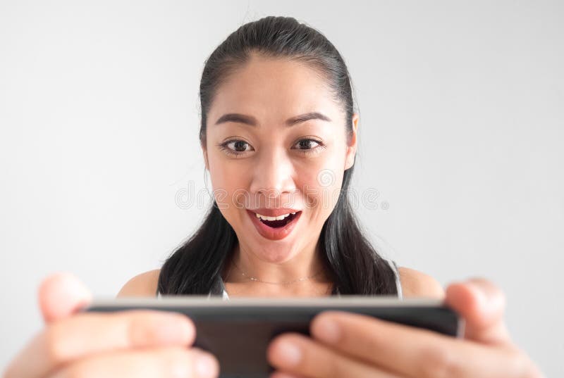 Shocked and Surprised Woman Use Smartphone. Stock Image - Image of ...